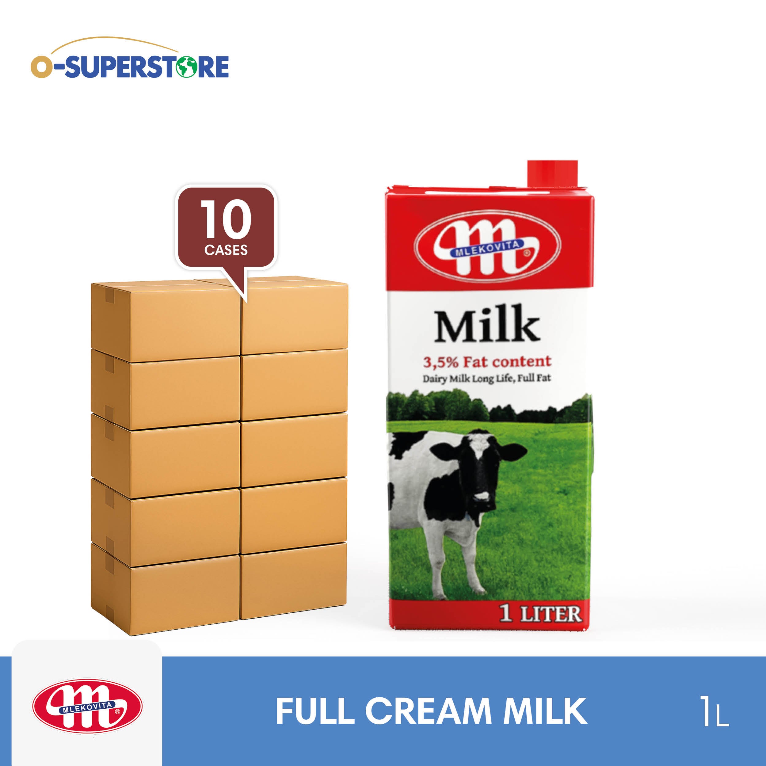 Mlekovita UHT Full-Cream Milk (3.5% Fat) 1L - 10 Cases — O-SUPERSTORE