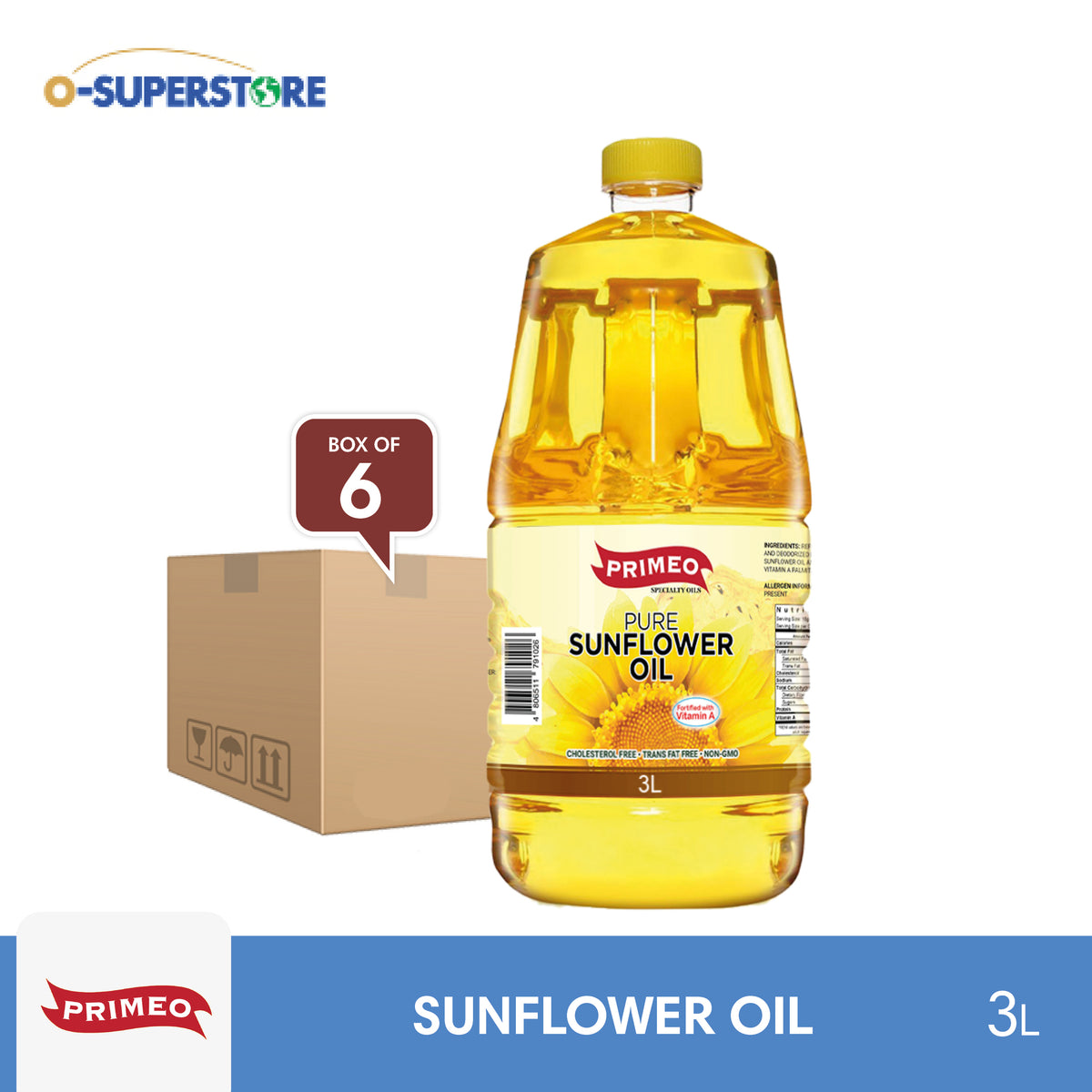 Primeo Pure Sunflower Oil 3L x 6 - Case — O-SUPERSTORE