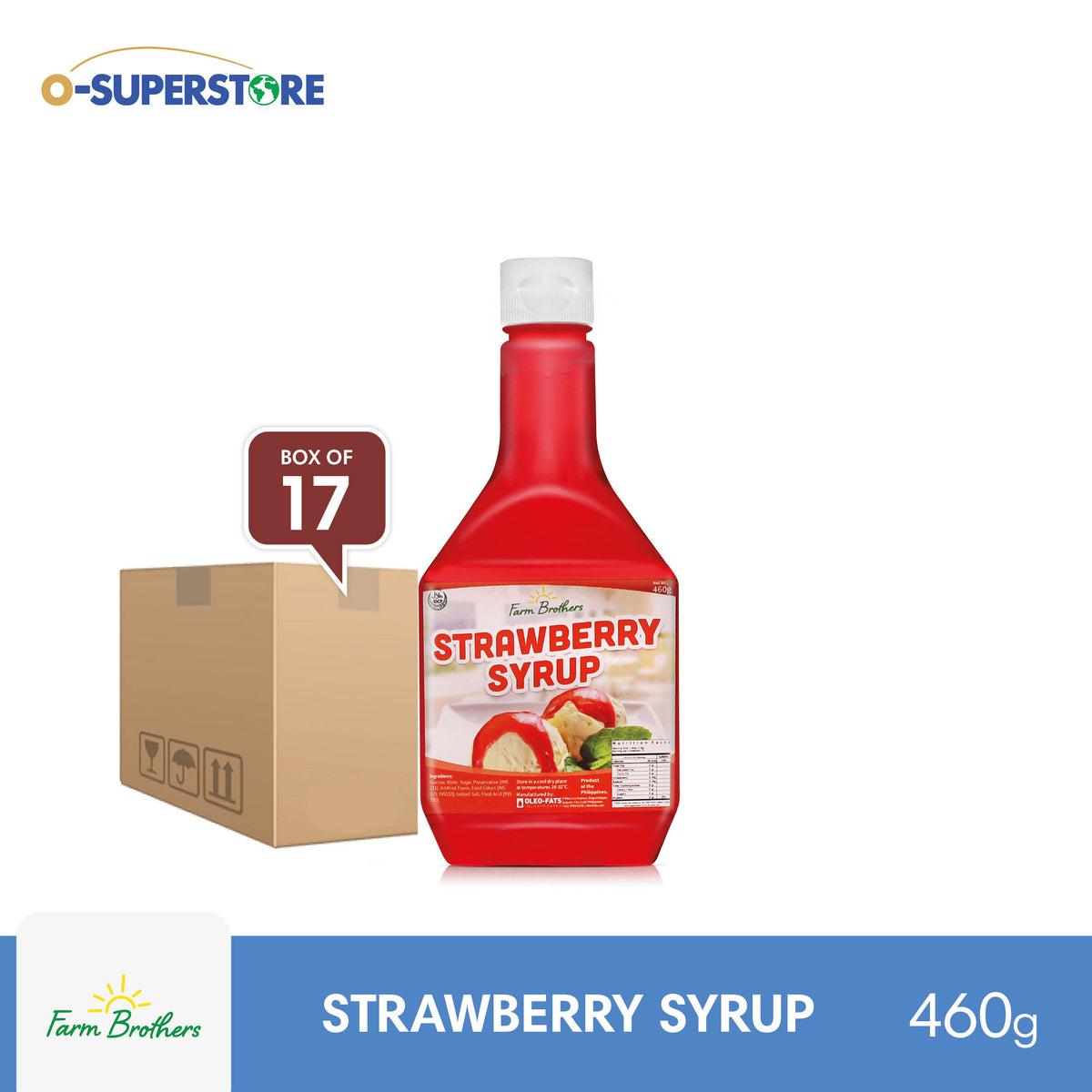 Farm Brothers Strawberry Syrup 460g x 17 - Case — O-SUPERSTORE